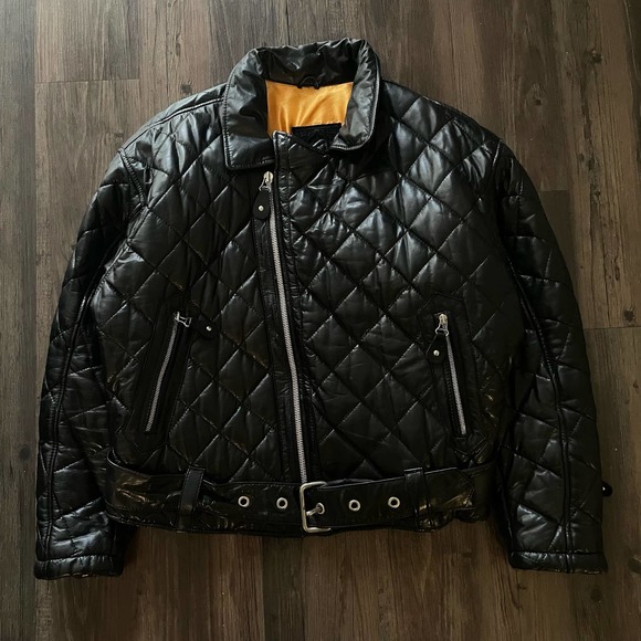 American Vintage | Jackets & Coats | Y2k Quilted Leather Belted Moto ...